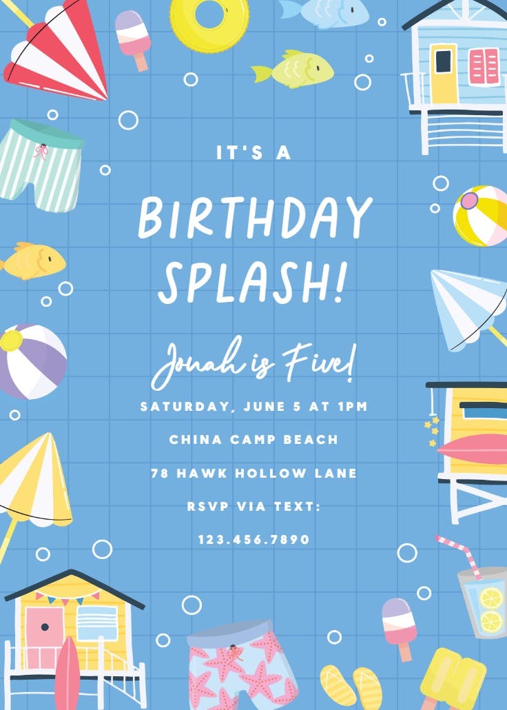 Invitaciones De Cumpleaños Piscina Gratis | Greetings Island